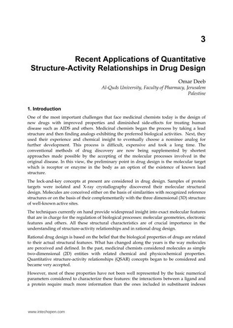 Pdf Recent Applications Of Quantitative Structure Activity