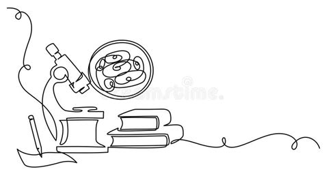 Microscope With Bio Cells Books And Notes Continuous One Line Drawing