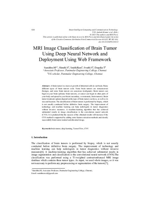 Pdf Mri Image Classification Of Brain Tumor Using Deep Neural Network And Deployment Using Web