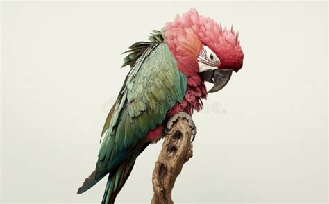 A Vibrant Parrot Sat On A Wooden Branch With A Simple Background In Its