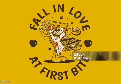 한 입 베어 무는 순간 사랑에 빠진다 상자 피자를 들고 있는 피자의 캐릭터 고기에 대한 스톡 벡터 아트 및 기타 이미지 고기 귀여운 낙서 드로잉 Istock