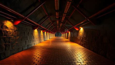 Illuminated Passage Tunnel Of Light And Shadow Reflections Stock