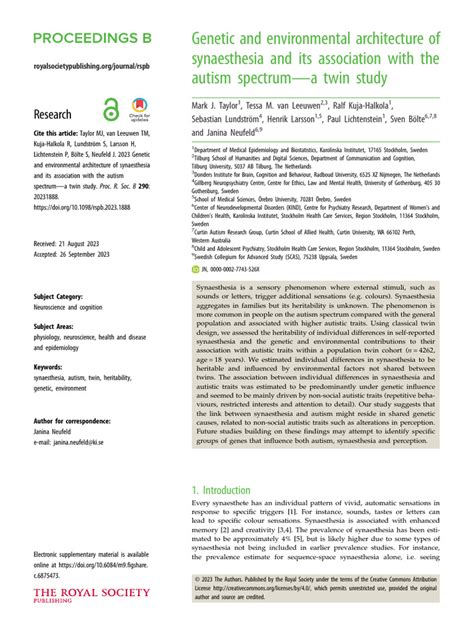 Genetic And Environmental Architecture Of Synesthesia And Its