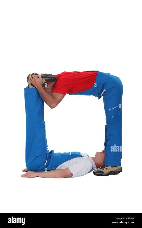 Two Builders Making Square Shape Stock Photo Alamy