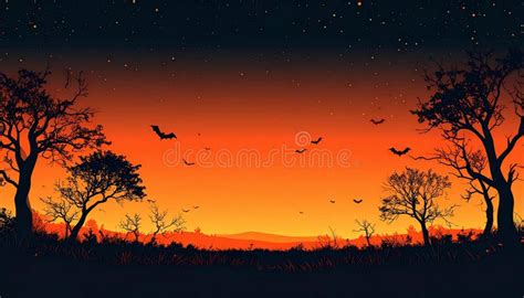 Spooky Halloween Sunset Landscape Stock Illustration Illustration Of