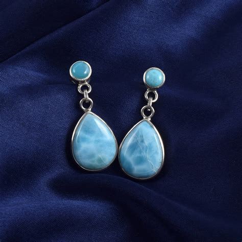 Natural Dominican Larimar Gemstone Drop Dangle Earrings 925 Sterling