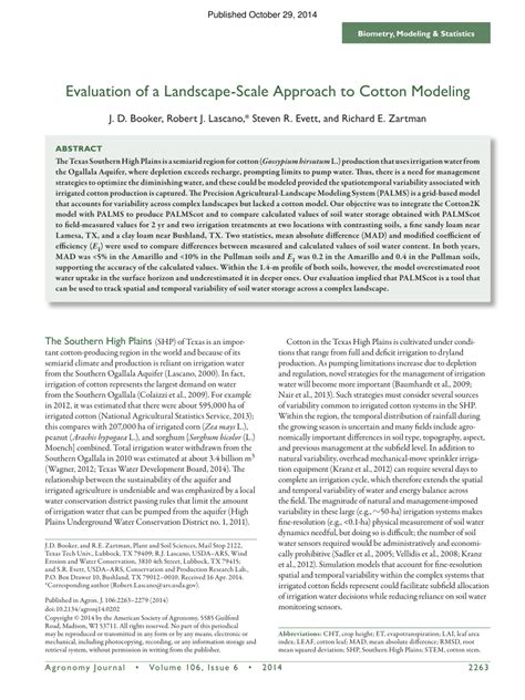 Pdf Evaluation Of A Landscape Scale Approach To Cotton Modeling