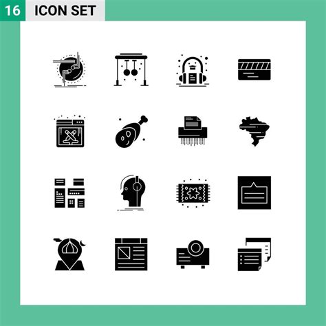 Editable Vector Line Pack Of 16 Simple Solid Glyphs Of Design Work Underground Training