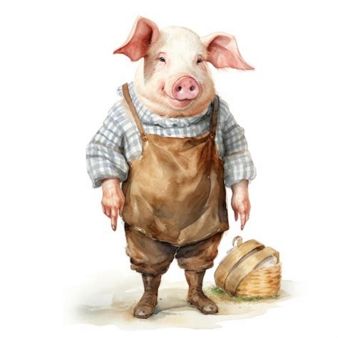 Premium Photo Hand Drawn Pig In Overalls Realistic Fantasy Artwork By