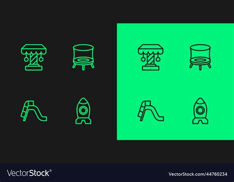 Set Line Rocket Ship Toy Slide Playground Vector Image
