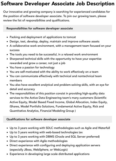 Software Developer Associate Job Description Velvet Jobs