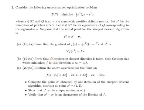 solved 2 consider the following unconstrained optimization