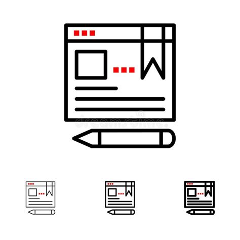 Browser Text Pen Education Bold And Thin Black Line Icon Set Stock
