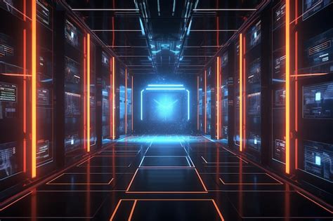 Premium Photo Server Room With A Dynamic Led Display Showing Network