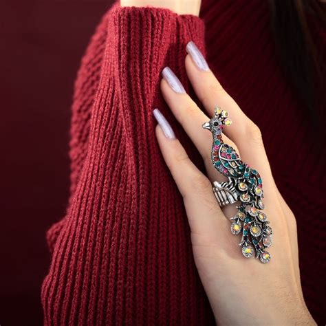 Large Peacock Ring Peacock Cocktail Ring And Peacock Ring Image