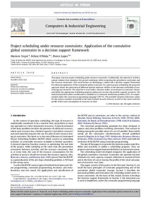 Pdf Project Scheduling Under Resource Constraints Application Of The