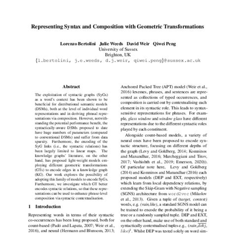 Representing Syntax And Composition With Geometric Transformations Acl Anthology