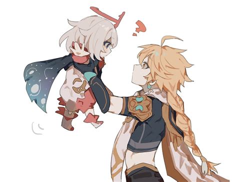 Aether And Paimon Genshin Impact Drawn By Inagoinaire Danbooru