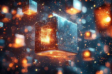 Futuristic Glowing Cubes Digital Data Network Technology Abstract Background Stock Illustration
