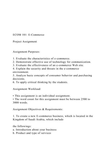 Ecom 101 E Commerce Project Assignment Assignmdocx