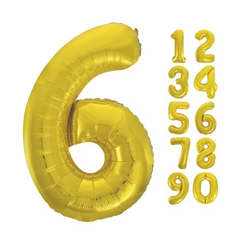 Unique Industries Foil Big Number 6 Shaped 34 Gold Solid Print Balloon
