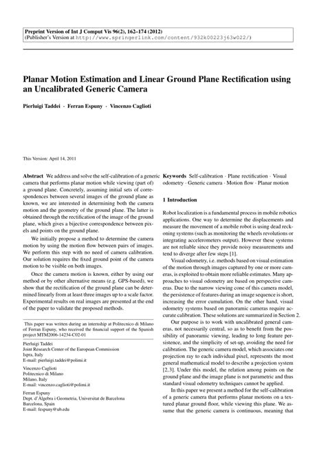 Pdf Planar Motion Estimation And Linear Ground Plane Rectification