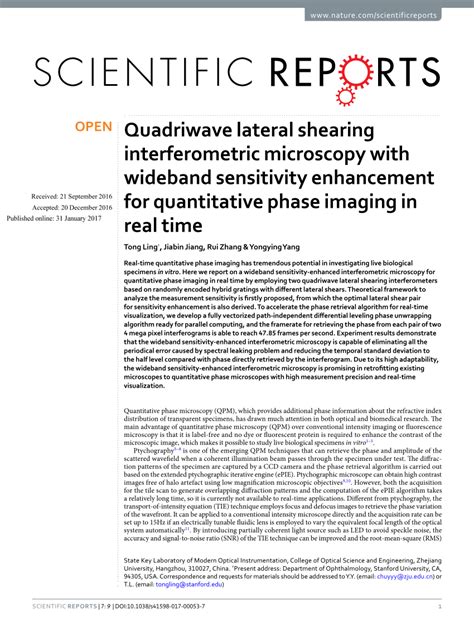 Pdf Quadriwave Lateral Shearing Interferometric Microscopy With