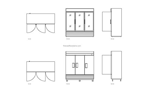 Three Door Refrigerator Free Cad Drawings