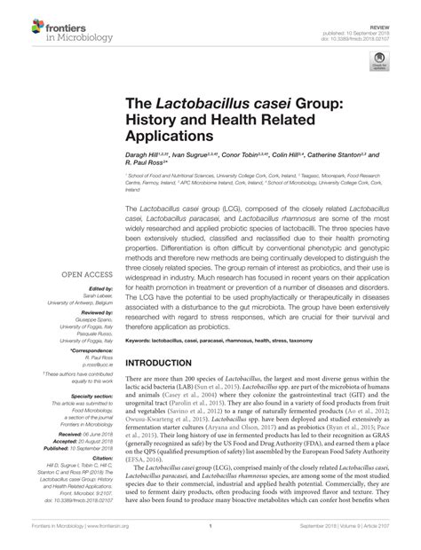 Pdf The Lactobacillus Casei Group History And Health Related Applications