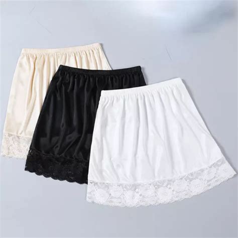 Satin Dentelle Femme Jupon Faux Soie Jupe Sous Jupe Mini Demi Épissure