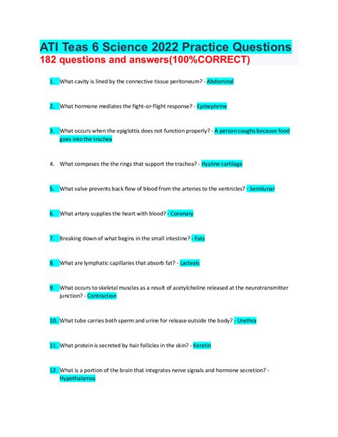 ATI Teas Science Practice Questions Questions And Answers CORRECT In