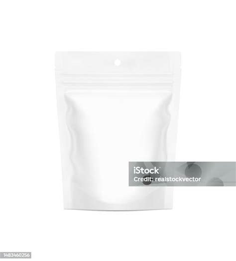 식품 파우치 스탠드 업 가방 모형 흰색 배경에 분리된 벡터 그림입니다 정면도 3차원 형태에 대한 스톡 벡터 아트 및 기타 이미지