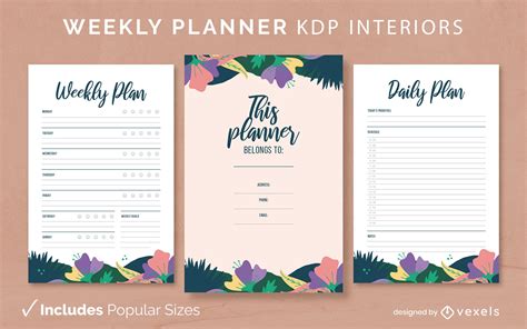 Tropical Planner Journal Template Kdp Interior Design Vector Download