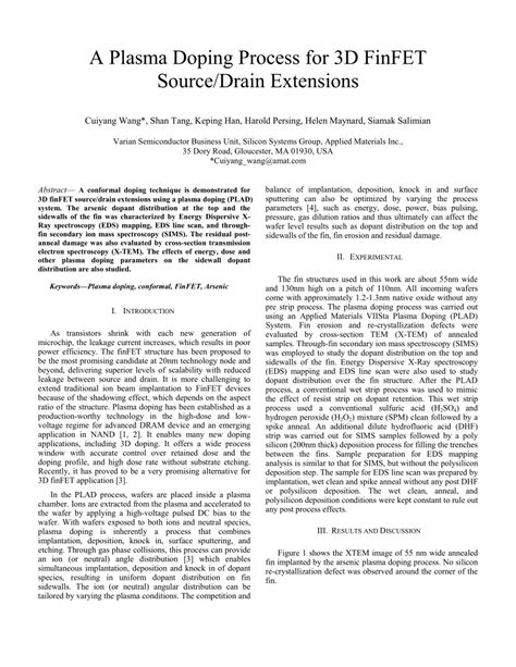 Pdf A Plasma Doping Process For 3d Finfet Sourcedrain Extensions