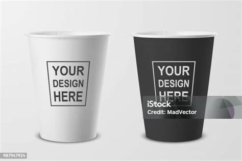 벡터 현실적인 3d 흰색과 검은색 종이 일회용 컵 아이콘 흰색 배경에 고립 된 근접 촬영 설정 그래픽 디자인 서식 파일 이랑 전면 보기 0명에 대한 스톡 벡터 아트 및 기타