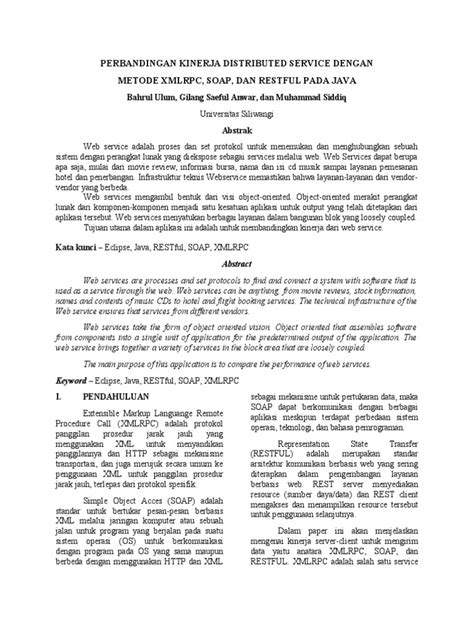 Perbandingan Kinerja Distributed Service Dengan Metode Xmlrpc Soap Dan Restful Pada Java Pdf