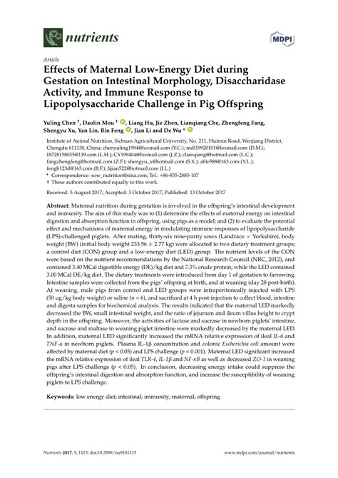 Pdf Effects Of Maternal Low Energy Diet During Gestation On Intestinal Morphology