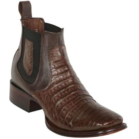 Los Altos Wide Square Toe Caiman Belly Botin Brown Mexwest