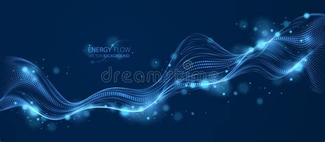 3d particles mesh array sound wave flowing over dark round shining