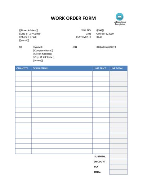 Work Order Form Templates At