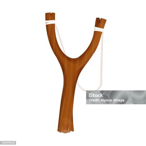 흰색 배경에 고립 된 만화 플랫 스타일의 나무 새총 위험 수제 무기 간단한 투석기 가지 식물 부위에 대한 스톡 벡터 아트 및 기타 이미지 가지 식물 부위 개념 건강