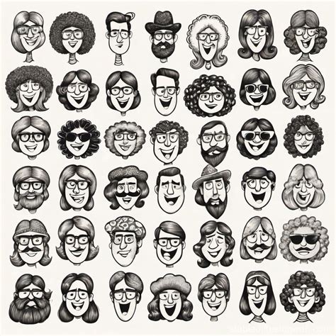 Set Of 70s Groovy Comic Faces Vector Collection Of Cartoon Character