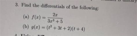 solved find the differentials of the following a