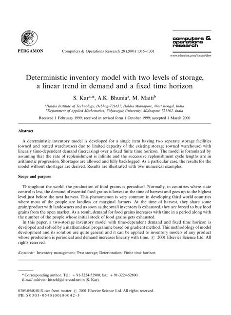Pdf Deterministic Inventory Model With Two Levels Of Storage A Linear Trend In Demand And A