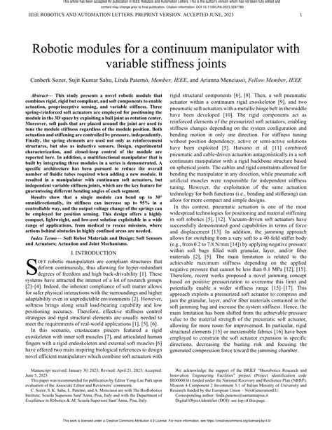 Pdf Robotic Modules For A Continuum Manipulator With Variable
