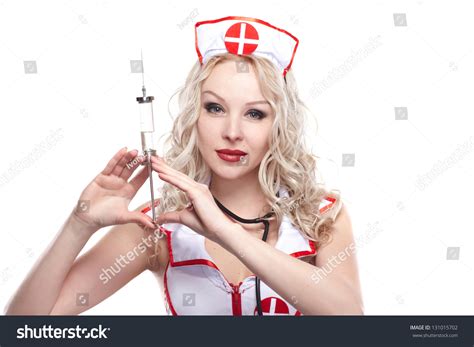 Sexy Nurse Syringe Isolated On White Stock Photo Shutterstock