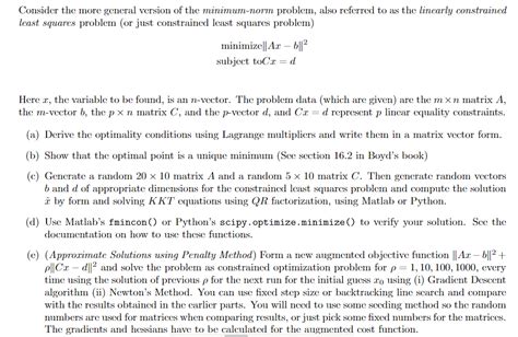 Solved Consider The More General Version Of The Minimum Norm Chegg Com