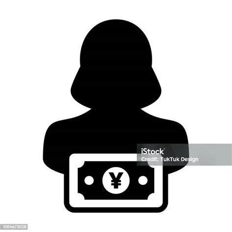 엔 서명 아이콘 벡터 여성 사용자 사람 프로필 아바타 플랫 컬러 문양 그림에서 금융 비즈니스에 대 한 통화 돈 기호 감독에 대한