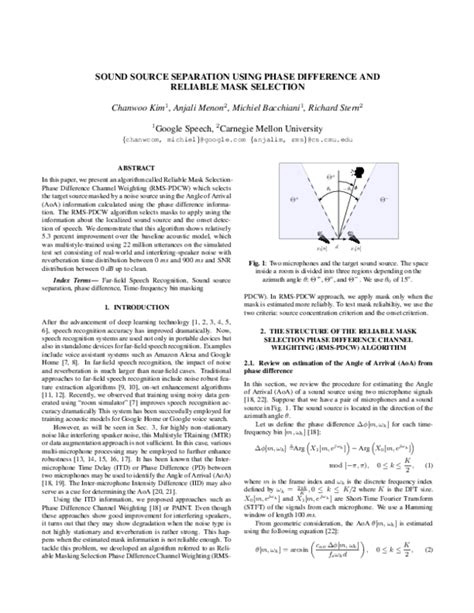 Pdf Sound Source Separation Using Phase Difference And Reliable Mask Selection