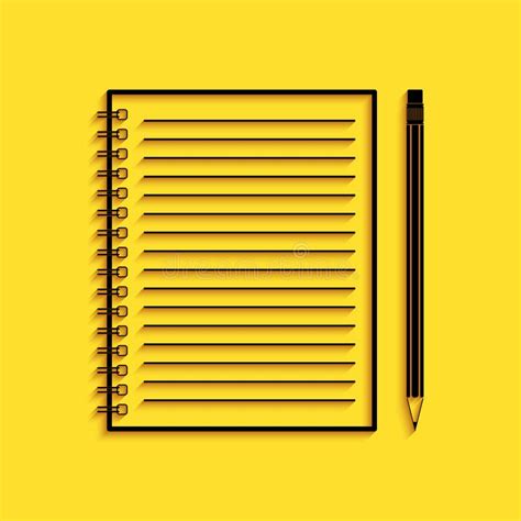 Black Blank Notebook And Pencil With Eraser Icon Isolated On Yellow